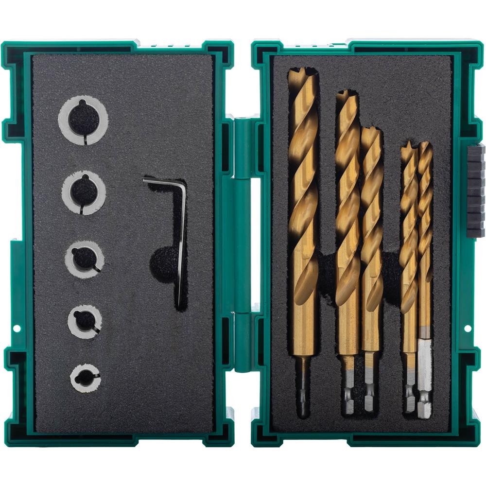 5-Pc. Split-Ring Depth Stop Set w/ 5-Pc. M2 HSS TiN-Coated Drill Bit ...