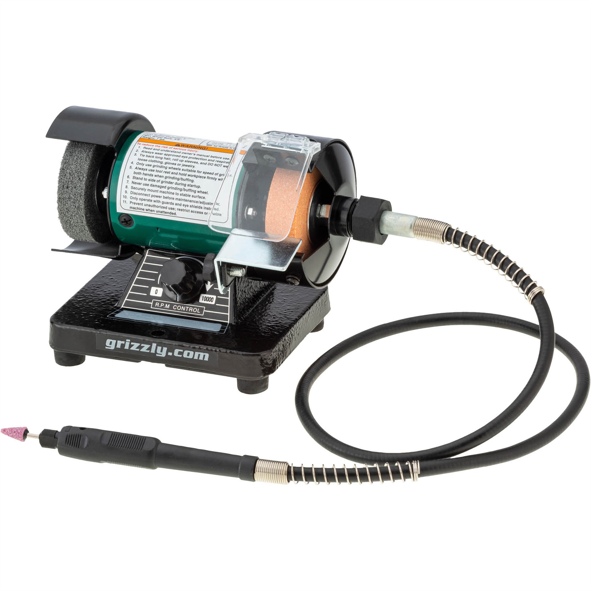 Grizzly 3 Variable Speed Mini Benchtop Grinder Buffer with Rotary SHAFT. T32002