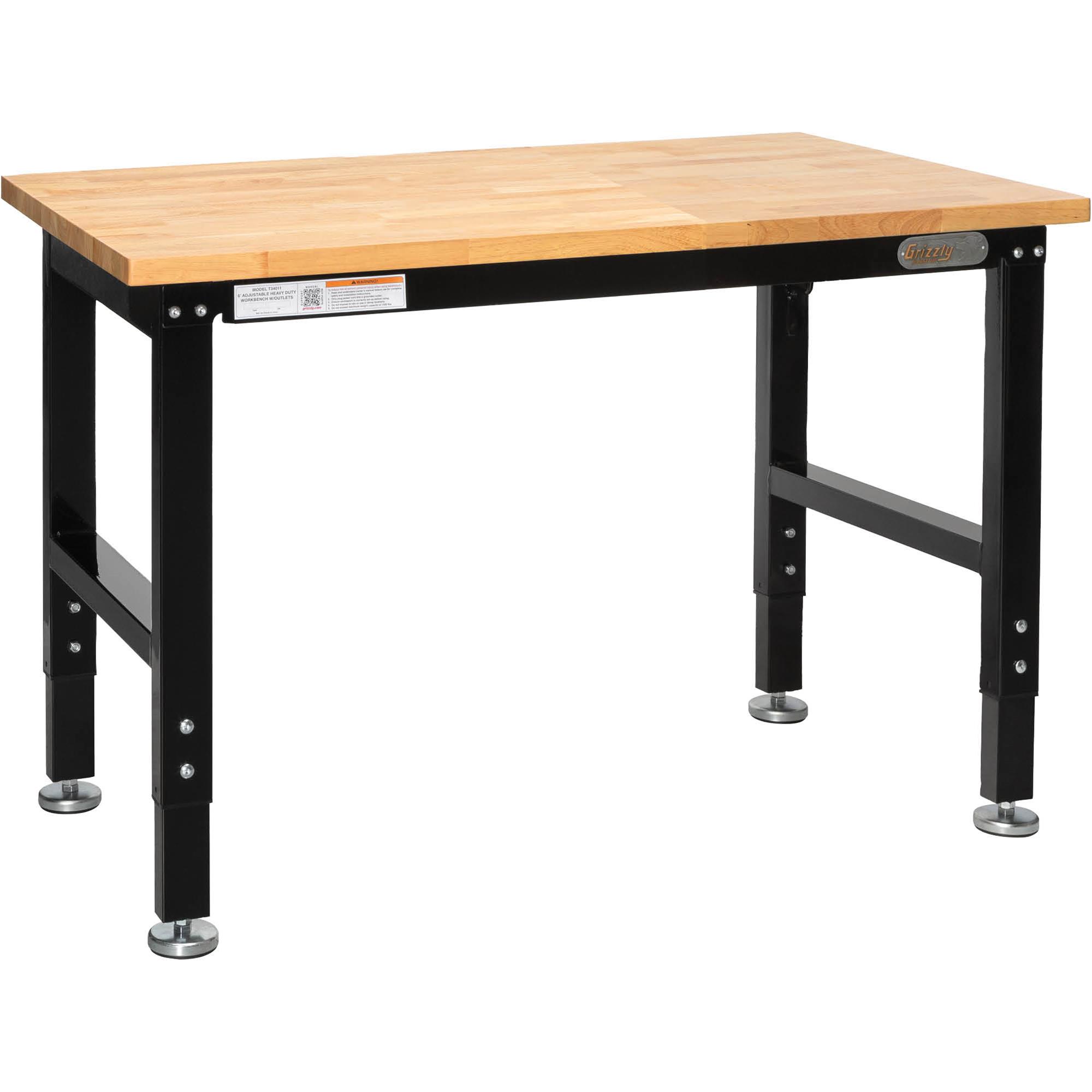 4' Adjustable Heavy-Duty Workbench with Outlets - Grizzly Industrial, Inc.